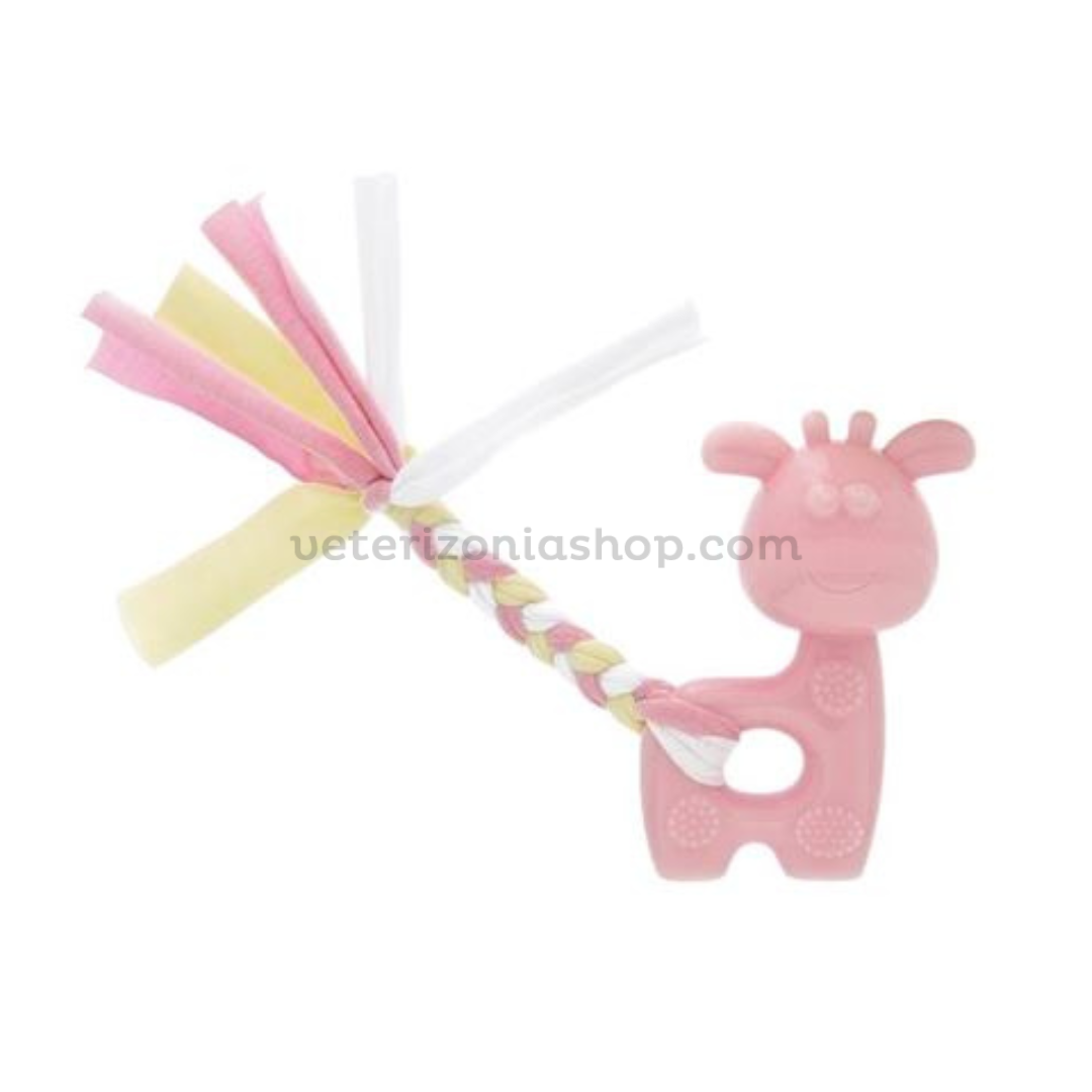Juguete Jirafa Rosa de Látex con Cintas de Tela para perros pequeños o ...